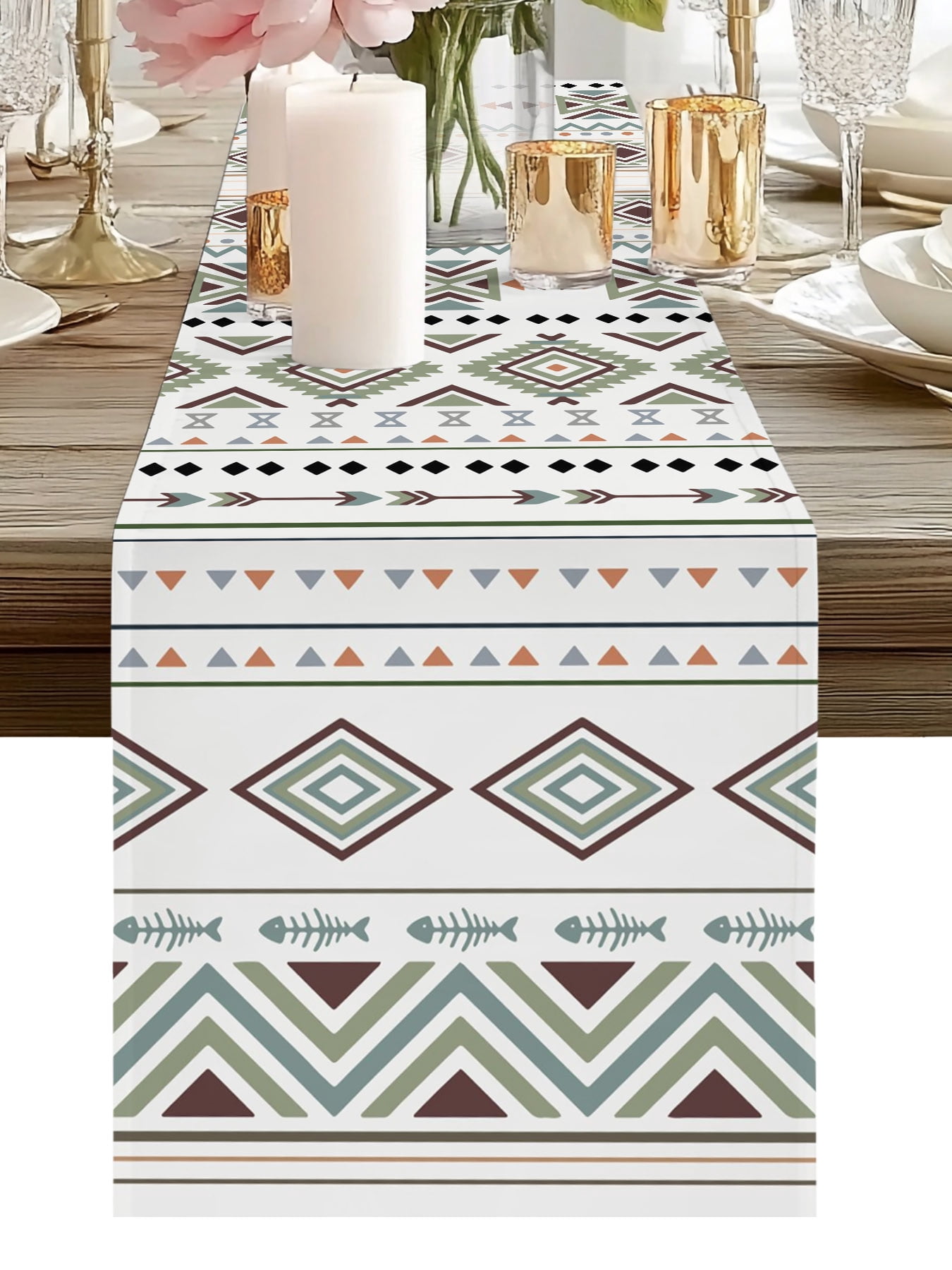 Burlap Table Runner 90 Inches Long, Boho Ethnic Geometric Texture Non ...
