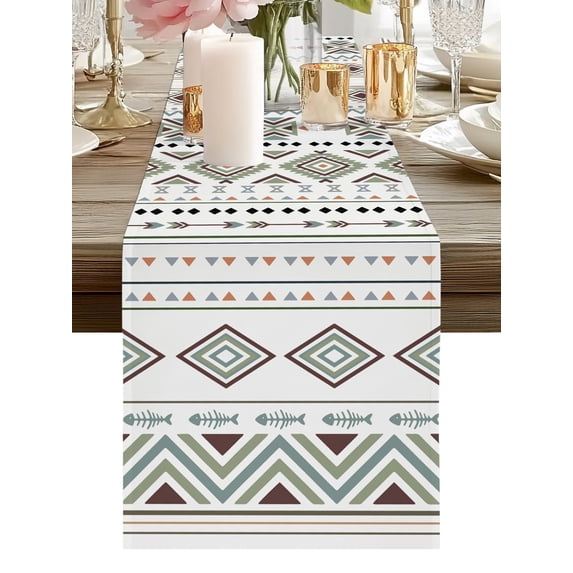 Burlap Table Runner 90 Inches Long, Boho Ethnic Geometric Texture Non ...