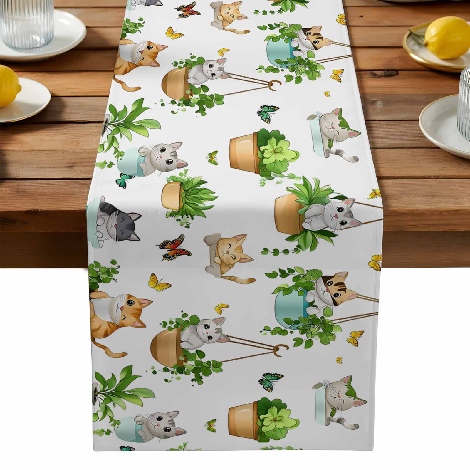 Burlap Table Runner 90 Inches Long,Cartoon Cat Funny Animal Non-Slip ...