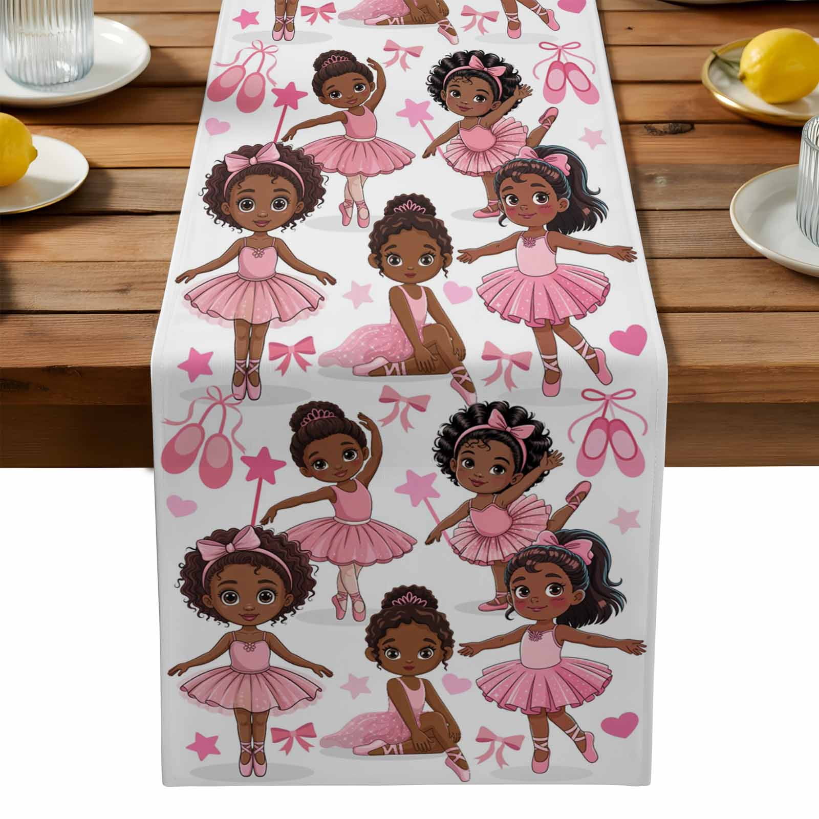 Burlap Table Runner 90 Inches Long,Cartoon Children Ballet Dance Non ...