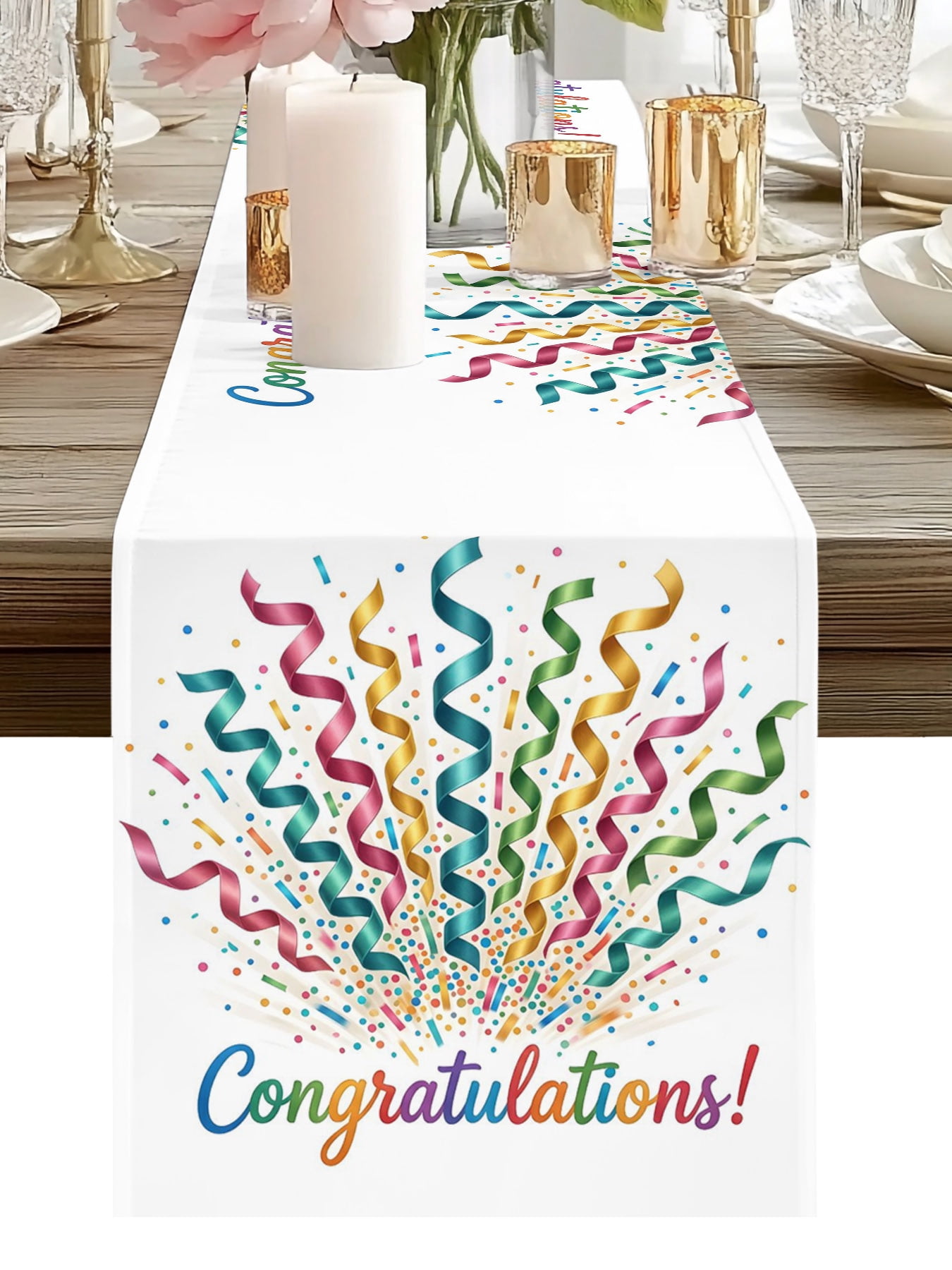 Burlap Table Runner 90 Inches Long, Celebration Colorful Ribbons Non ...