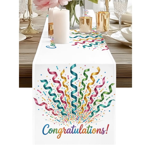 Burlap Table Runner 90 Inches Long, Celebration Colorful Ribbons Non ...