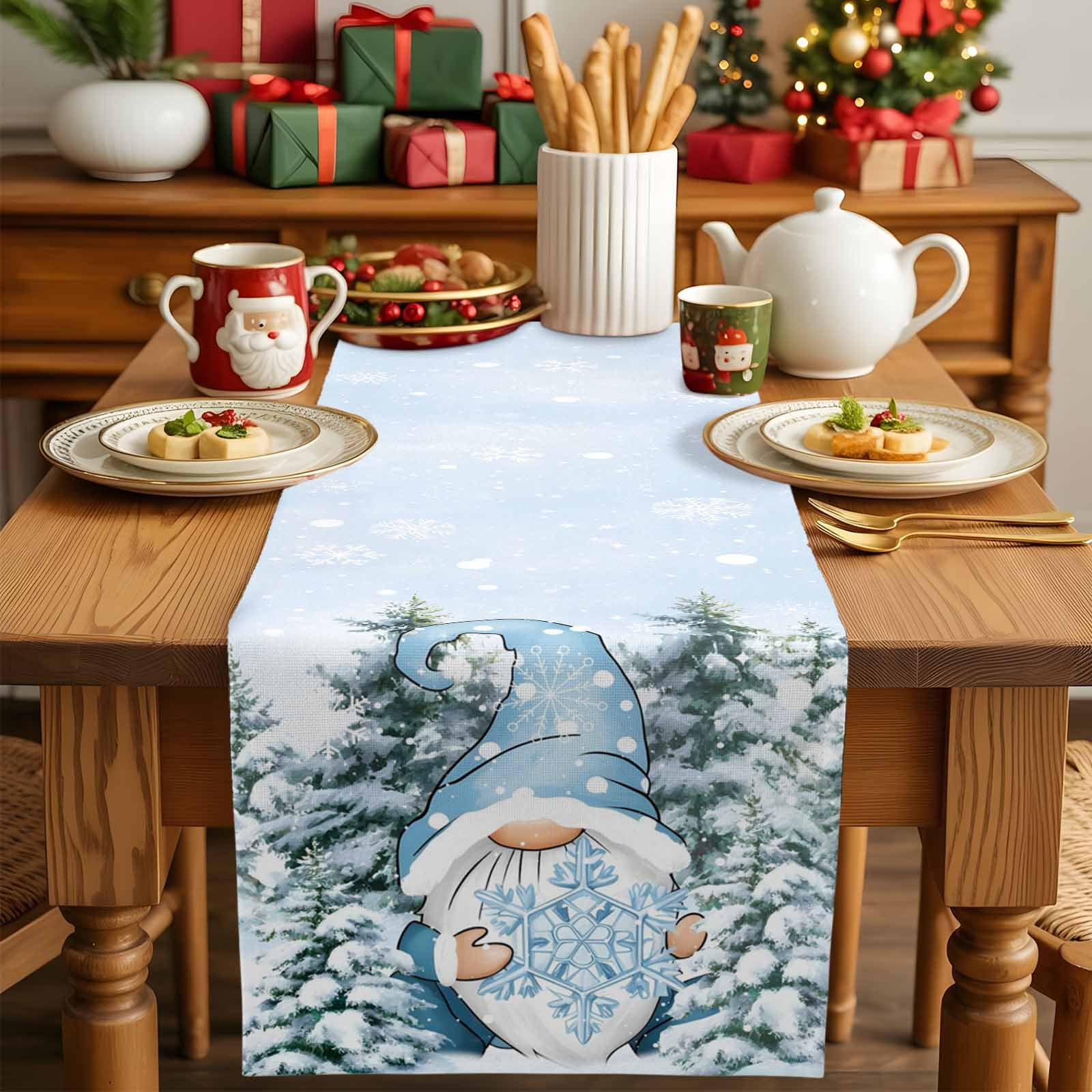Burlap Table Runner 90 Inches Long,Christmas Dwarf Pine Tree Winter ...