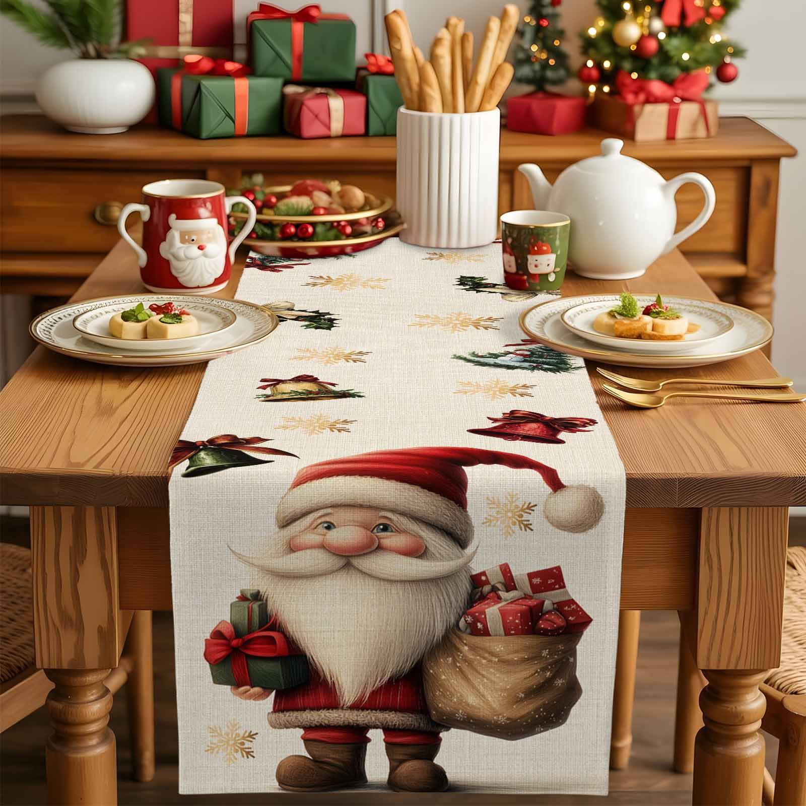 Burlap Table Runner 90 Inches Long,Christmas Santa Claus Dwarf Non-Slip ...