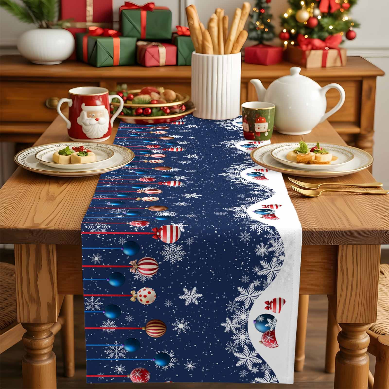 Burlap Table Runner 90 Inches Long,Christmas Snowflakes Hanging Xmas ...