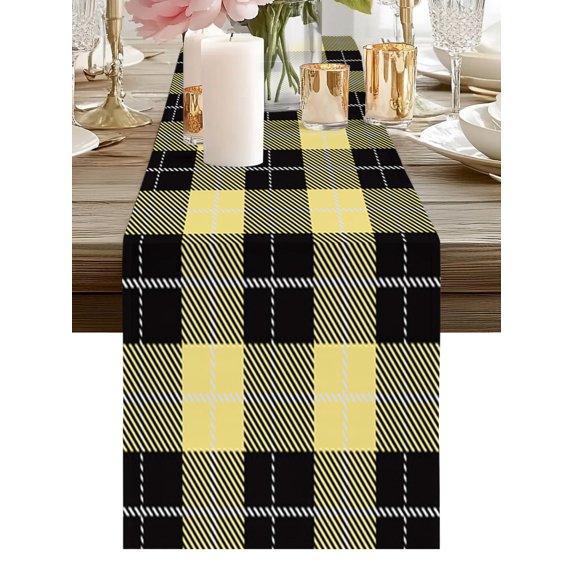 Burlap Table Runner 90 Inches Long, Classic Yellow Black Buffalo Check ...