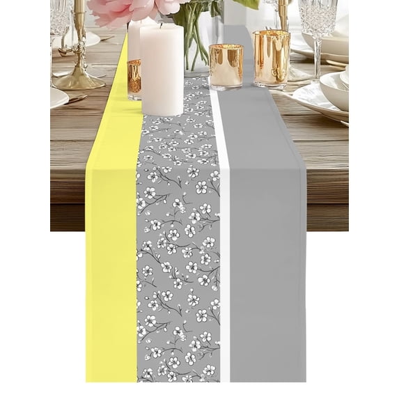 Burlap Table Runner 90 Inches Long, Classic Yellow Grey Stitching ...