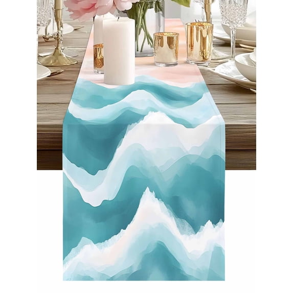 Burlap Table Runner 90 Inches Long, Classical Gradient Blue Waves Non ...