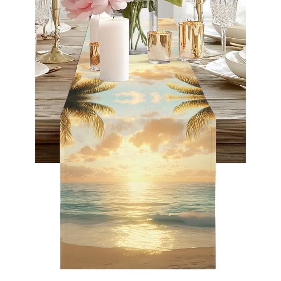 Burlap Table Runner 90 Inches Long, Coastal Beach Palm Trees Non-Slip ...