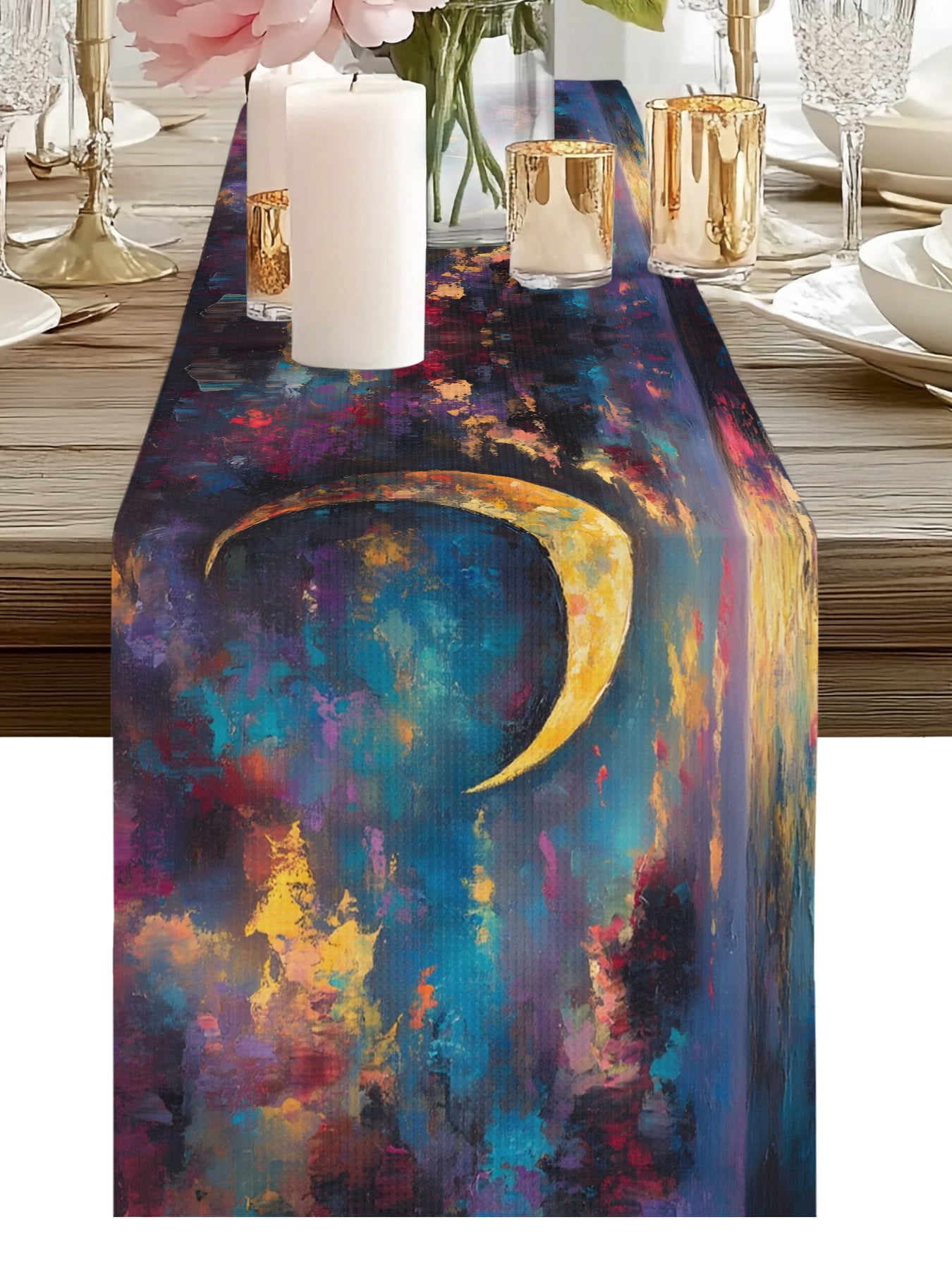Burlap Table Runner 90 Inches Long, Coastal Night Moon Ocean Seascape ...