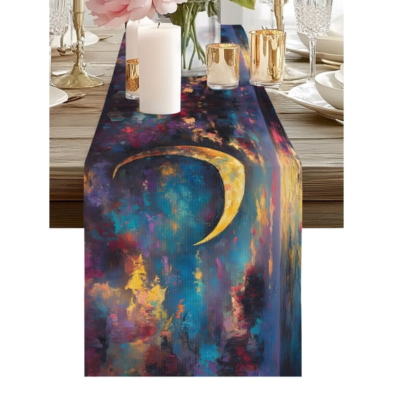 Burlap Table Runner 90 Inches Long, Coastal Night Moon Ocean Seascape ...