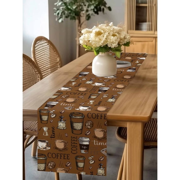 Burlap Table Runner 90 Inches Long, Coffee Bean Cup Vintage Brown Linen ...