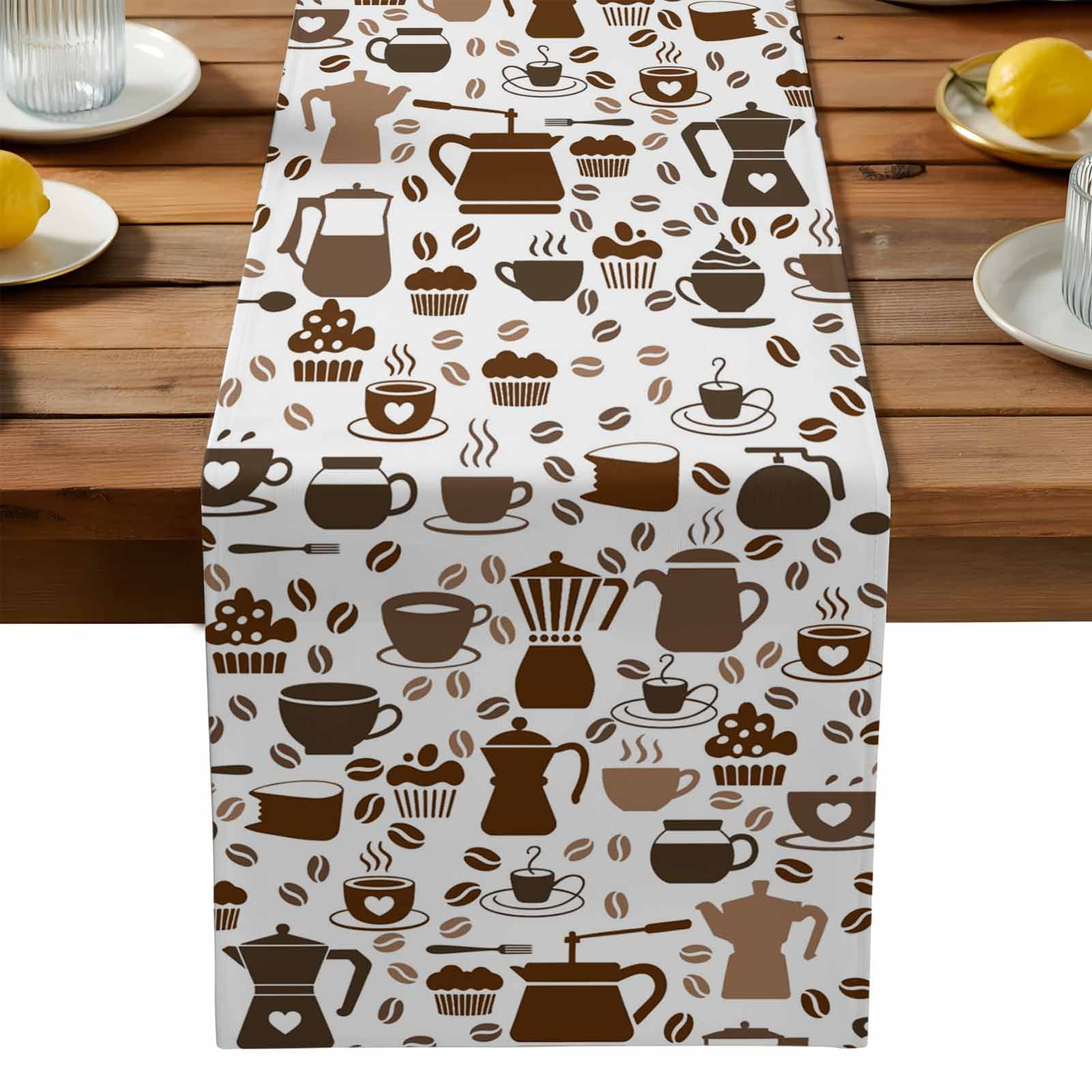 Burlap Table Runner 90 Inches Long,Coffee Maker Beans Cups Cake Non ...