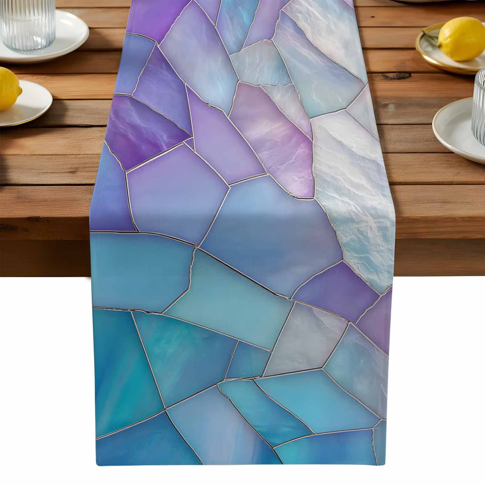 Burlap Table Runner 90 Inches Long, Colorful Glass Splicing Art Non ...