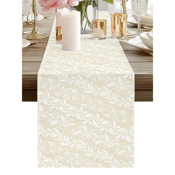 Burlap Table Runner 90 Inches Long, Country Elegant Leaf Texture Non ...
