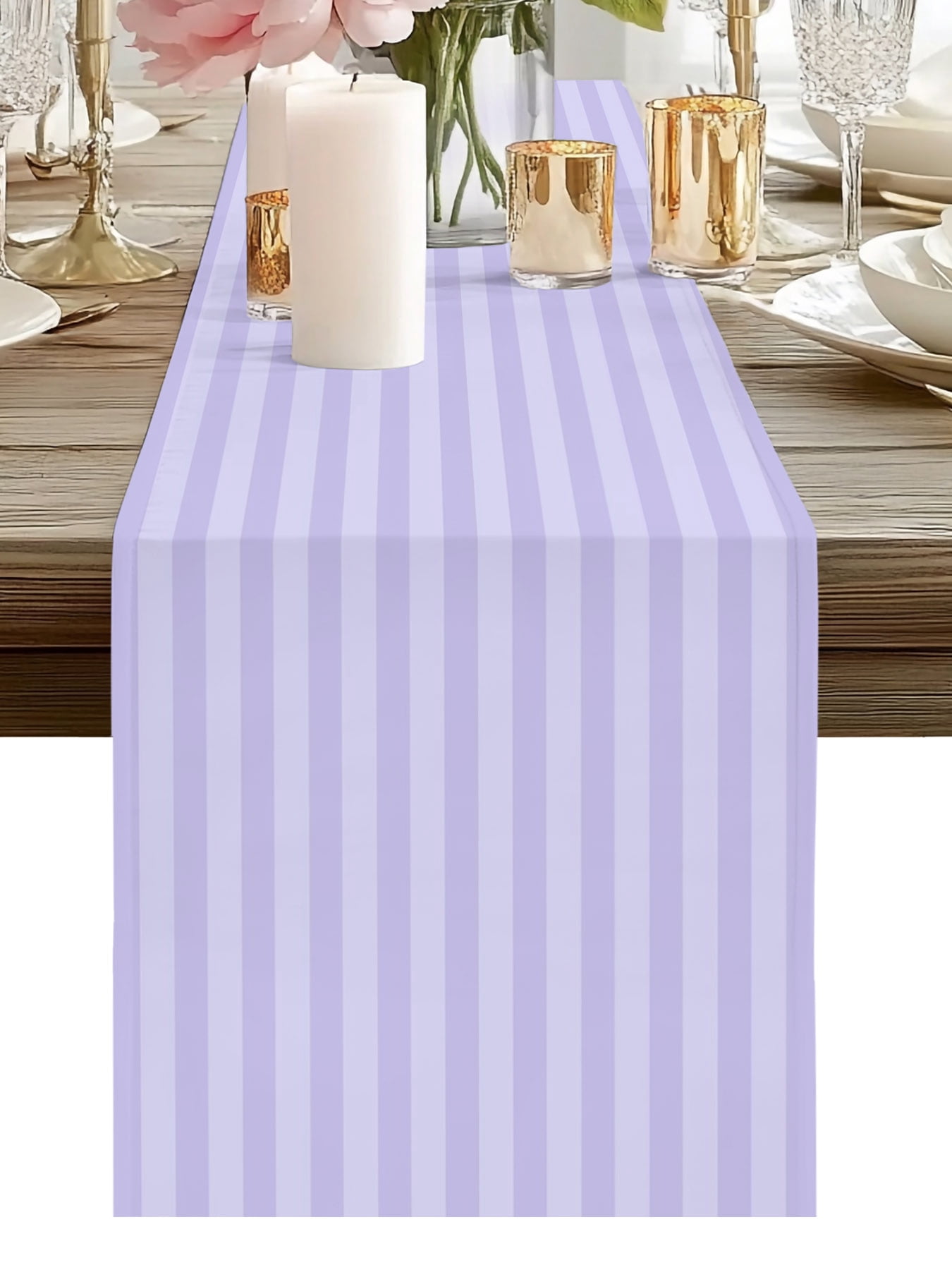Burlap Table Runner 90 Inches Long, Country Lavender Purple Line Non ...