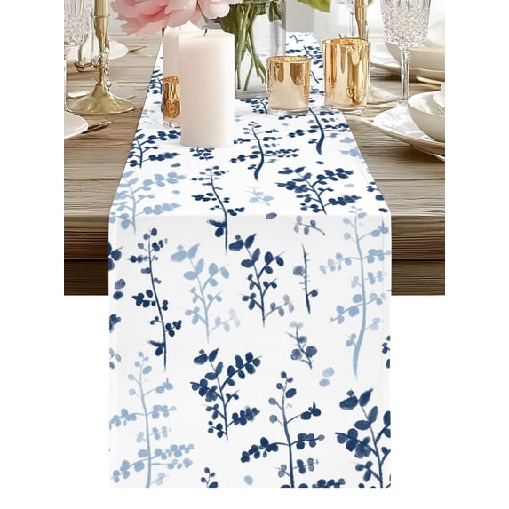 Burlap Table Runner 90 Inches Long, Country Leaves Herb Watercolor Non ...