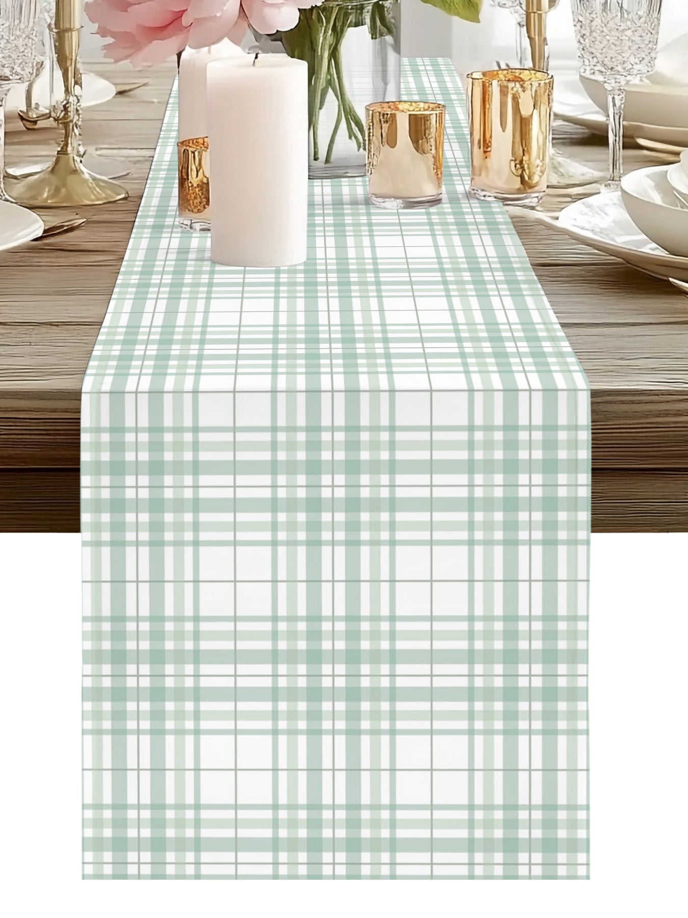 Burlap Table Runner 90 Inches Long, Country Sage Green Geometric Line ...