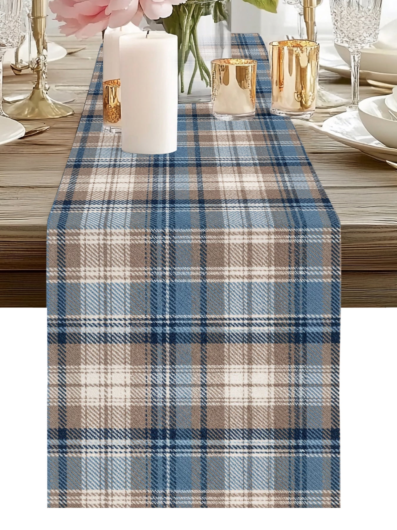 Burlap Table Runner 90 Inches Long, Country Vintage Buffalo Plaid Non ...