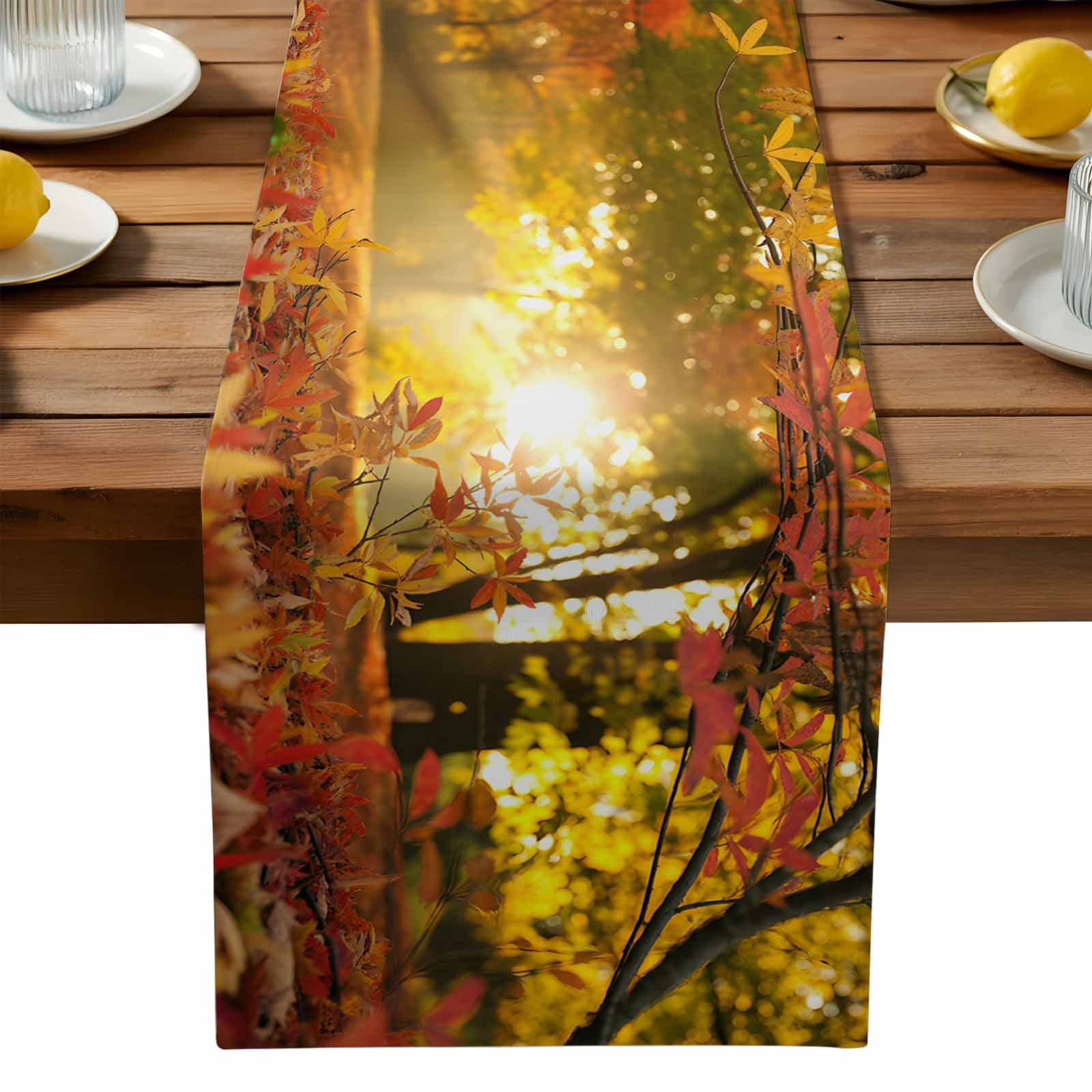 Burlap Table Runner 90 Inches Long,Countryside Autumn Maple Leaf Non ...