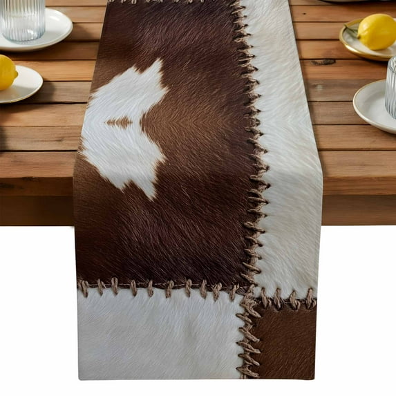 Burlap Table Runner 90 Inches Long,Cowhide Leather Collage Art Non-Slip ...