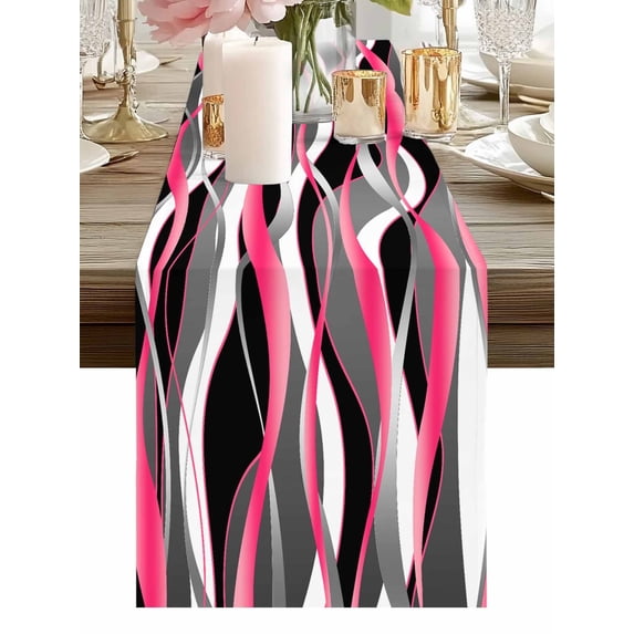 Burlap Table Runner 90 Inches Long, Distortion Pink Stripes Non-Slip ...