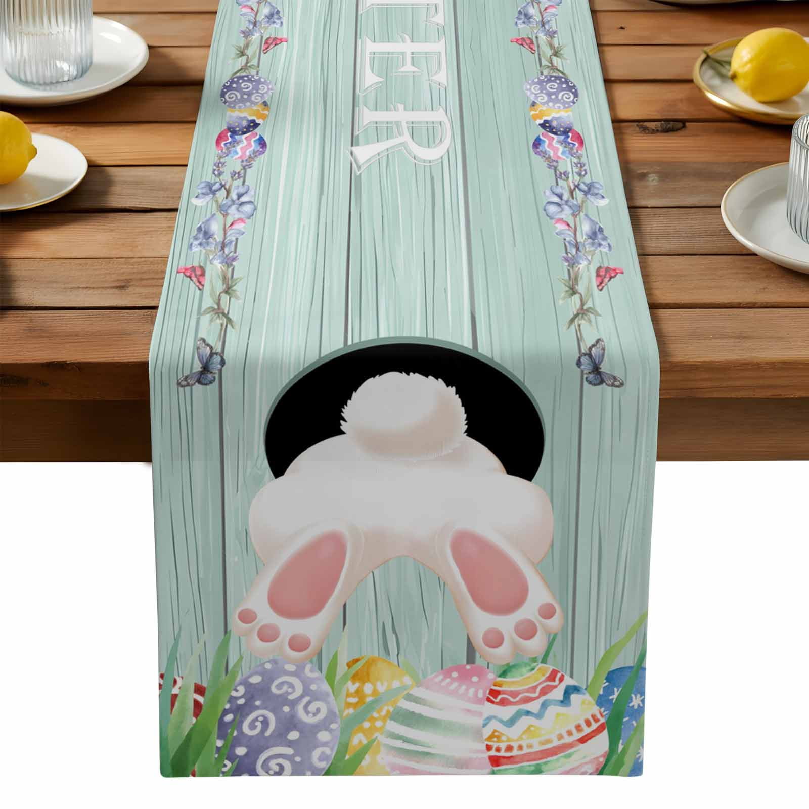 Burlap Table Runner 90 Inches Long,Easter Day Bunny Tail Egg Spring ...