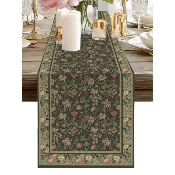 Burlap Table Runner 90 Inches Long, Ethnic Winds Abstract Flowers Non ...