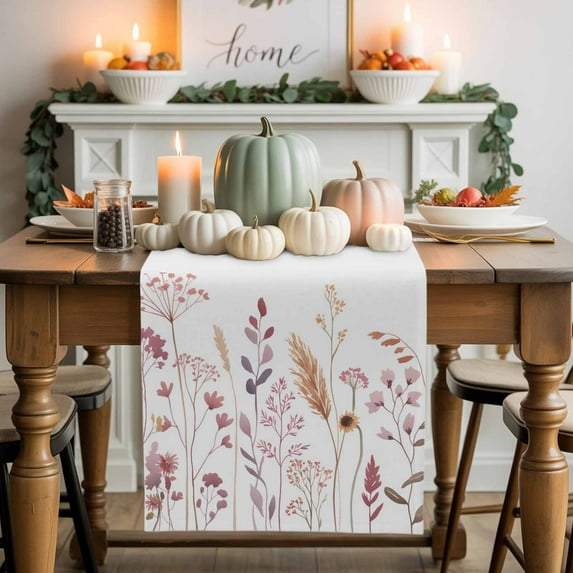 Burlap Table Runner 90 Inches Long,Fall Flower Farm Wheat Thanksgiving ...