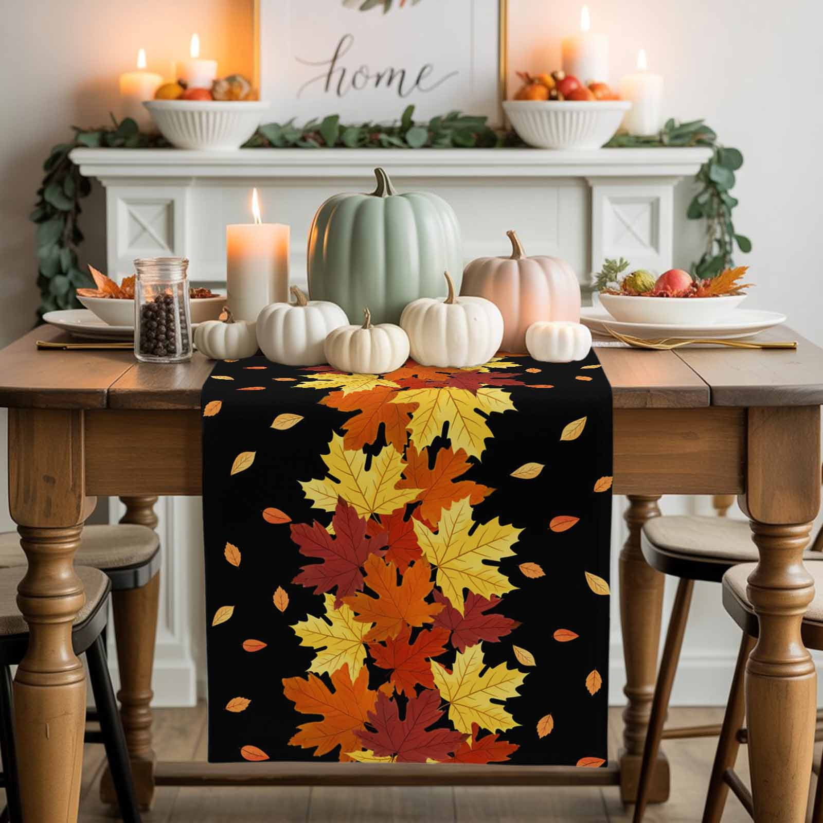 Burlap Table Runner 90 Inches Long,Fall Orange Maple Leaf Seamless Non ...
