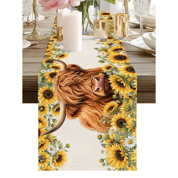 Burlap Table Runner 90 Inches Long, Farm Animal Highland Cow Non-Slip ...