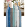 Burlap Table Runner 90 Inches Long, Farm Blue Wood Board Non-Slip ...