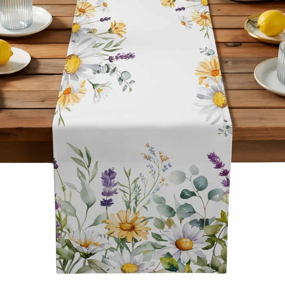 Burlap Table Runner 90 Inches Long,Farm Daisy Flower on White Non-Slip ...