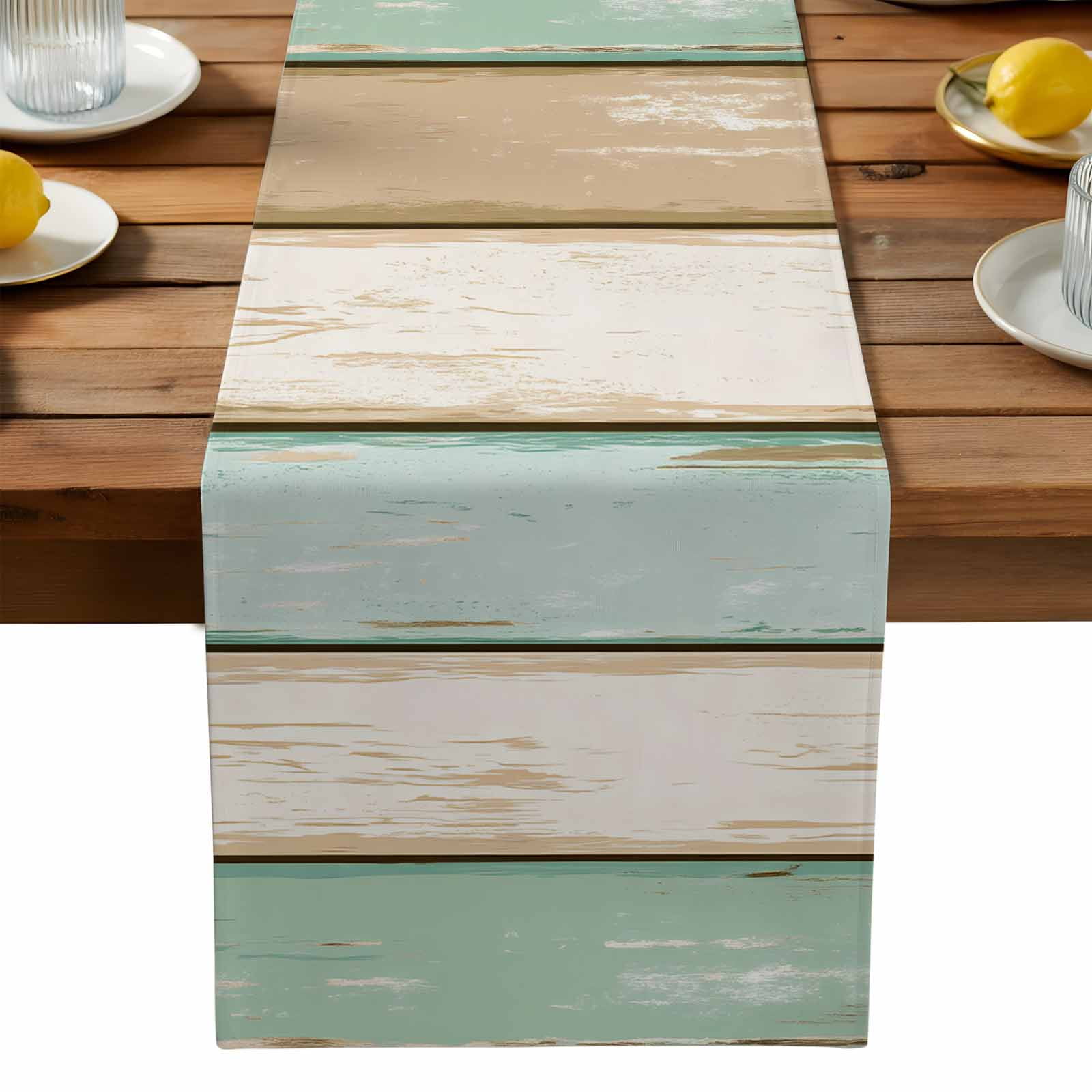 Burlap Table Runner 90 Inches Long, Farm Gradient Wood Board Non-Slip ...