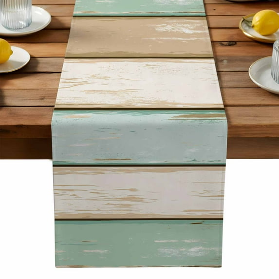 Burlap Table Runner 90 Inches Long, Farm Gradient Wood Board Non-Slip ...