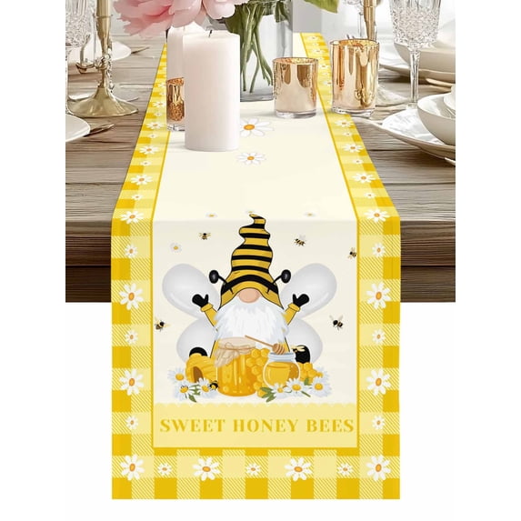 Burlap Table Runner 90 Inches Long, Farm Honeybee Gnome Non-Slip ...