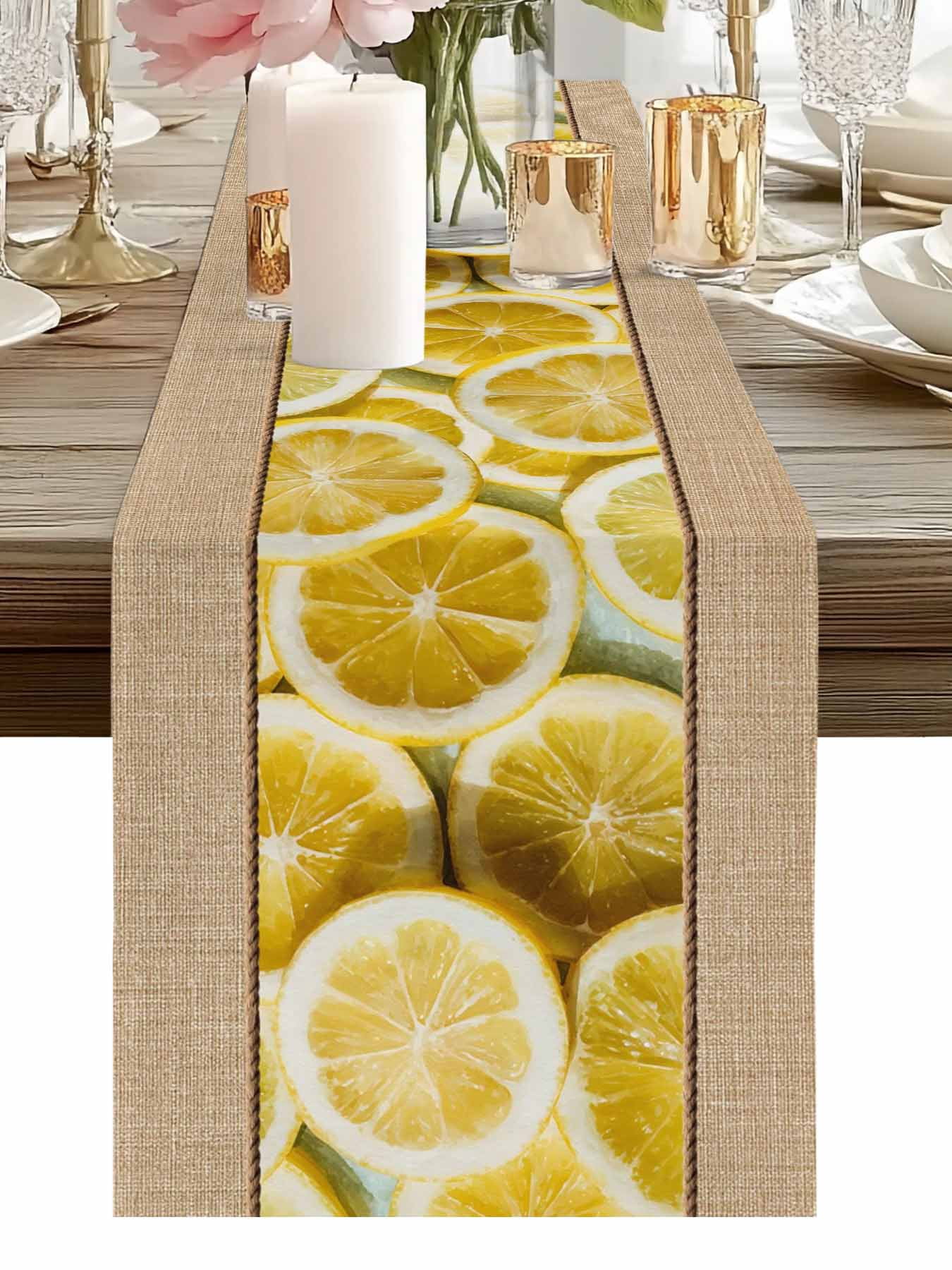 Burlap Table Runner 90 Inches Long, Farm Lemon Slices Close-up Non-Slip ...