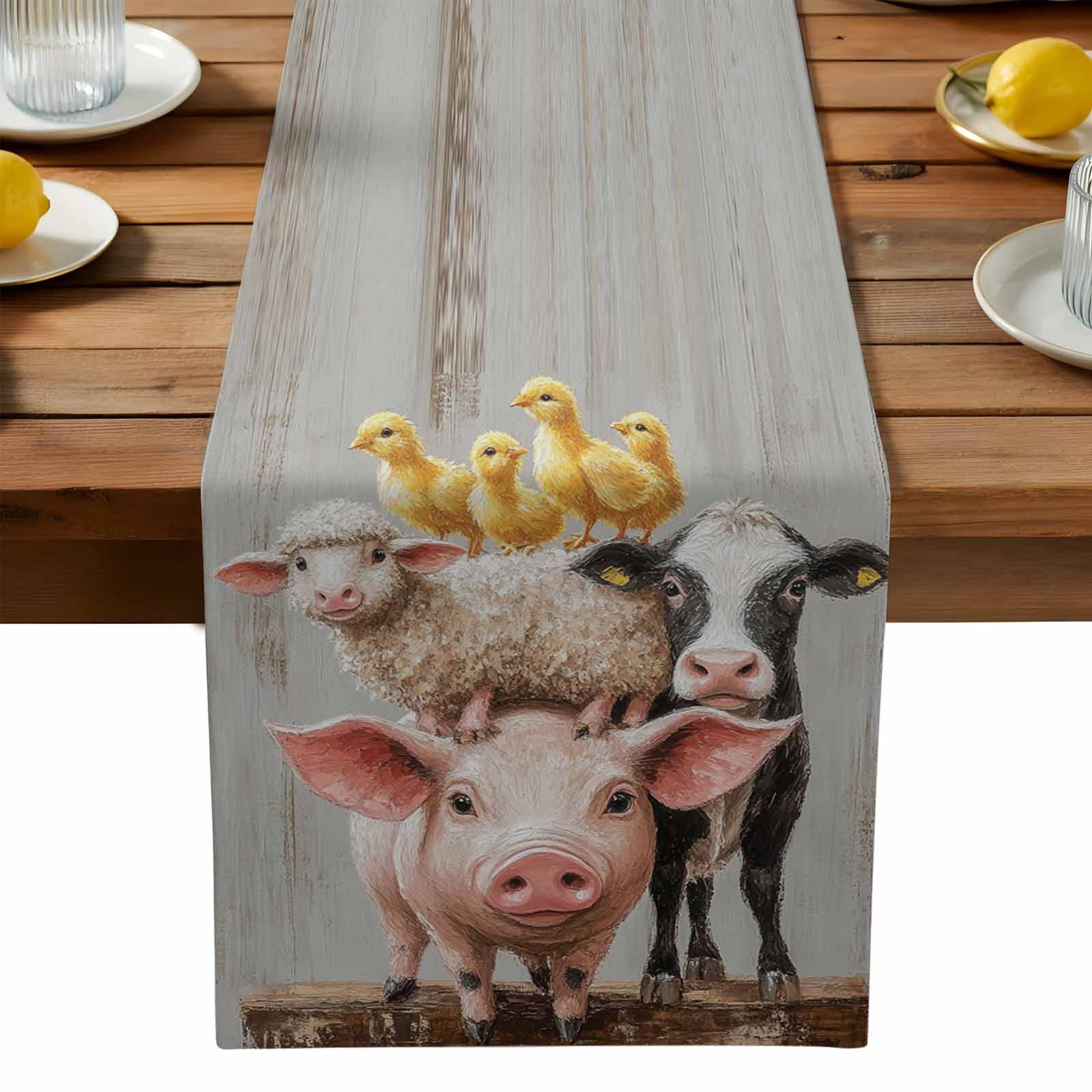 Burlap Table Runner 90 Inches Long,Farm Pig Cow Sheep Chick Non-Slip ...