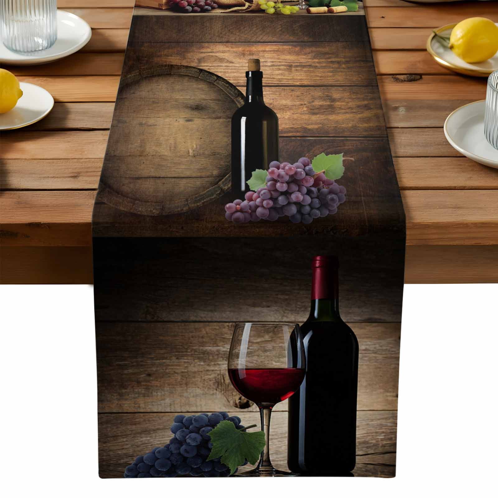 Burlap Table Runner 90 Inches Long,Farm Red Wine Grapes Wine Barrel Non ...