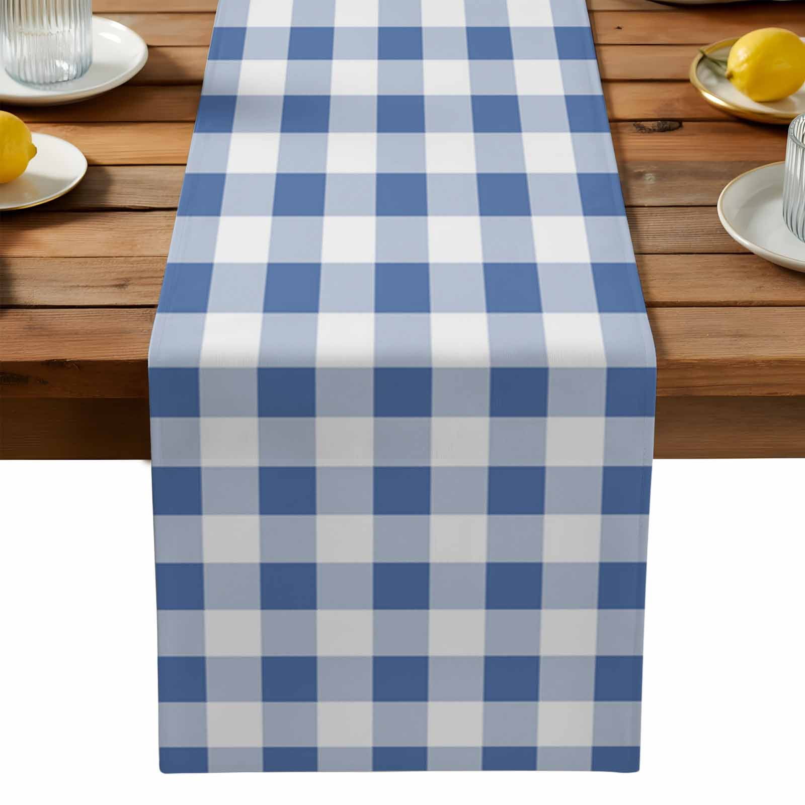 Burlap Table Runner 90 Inches Long,Farm Retro Blue White Buffalo ...