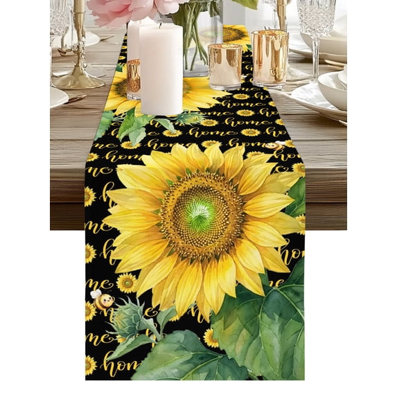Burlap Table Runner 90 Inches Long, Farm Sunflowers Bees Non-Slip ...