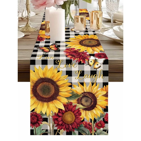 Burlap Table Runner 90 Inches Long, Farm Sunflowers Butterfly Non-Slip ...