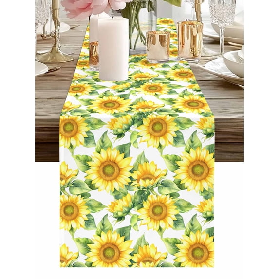 Burlap Table Runner 90 Inches Long, Farm Yellow Sunflower Green Leaves ...
