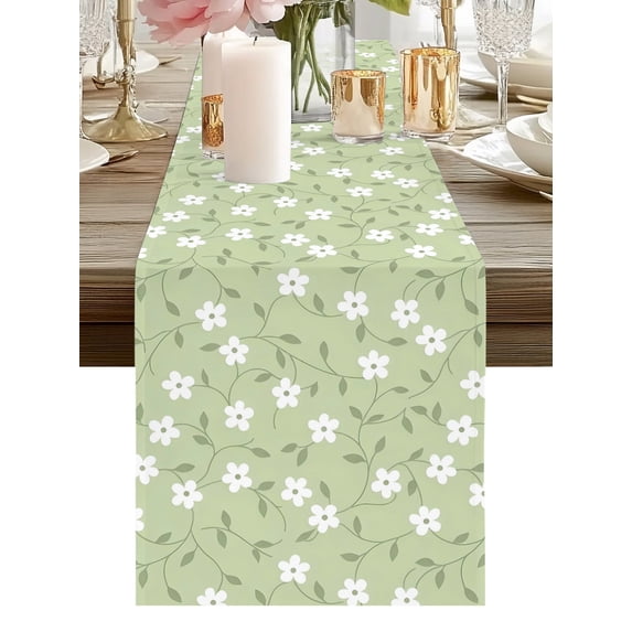 Burlap Table Runner 90 Inches Long, Farmhouse Wild Flower Leaves Non ...
