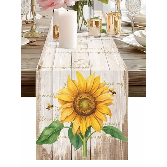 Burlap Table Runner 90 Inches Long, Farmhouse Yellow Sunflower Bee Non ...