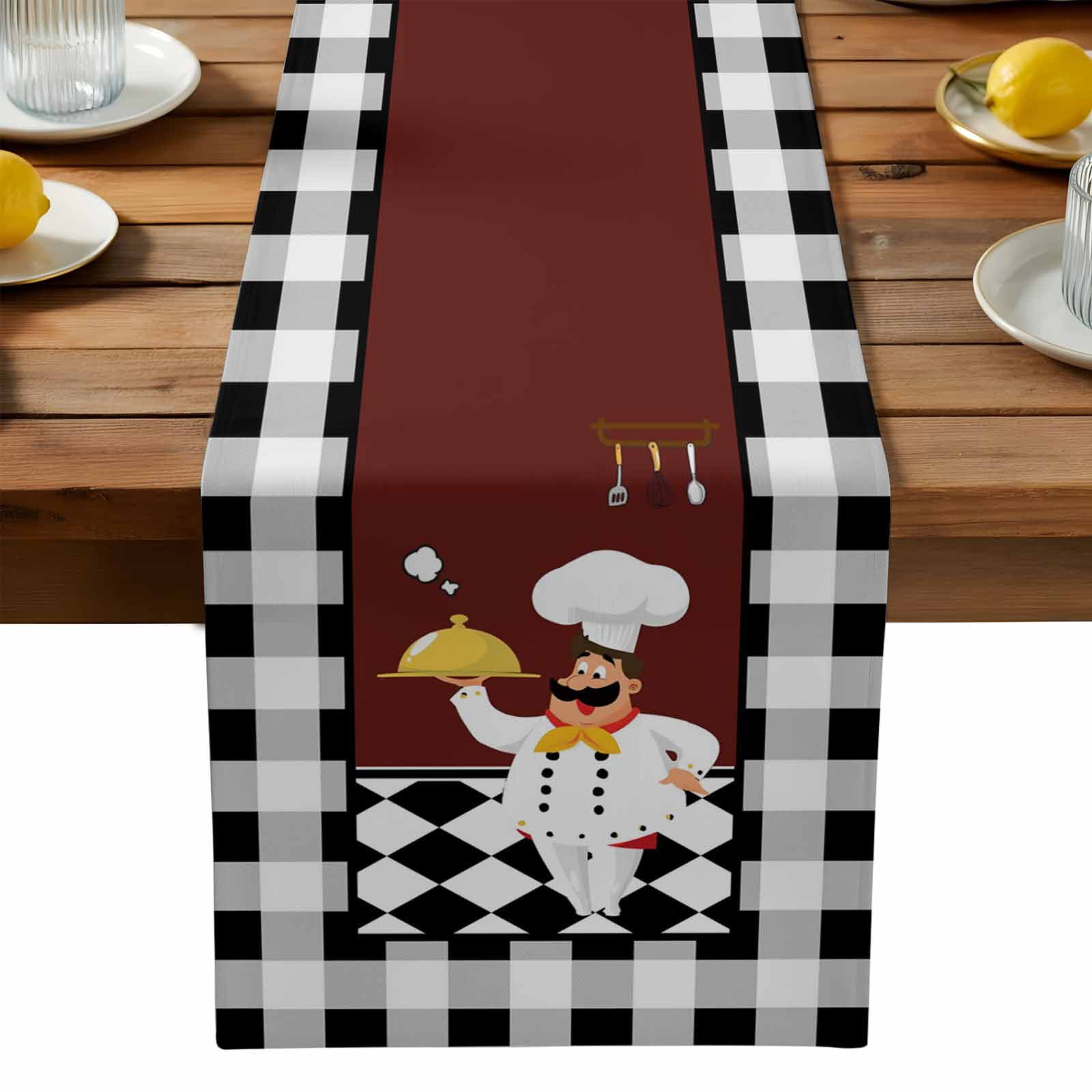Burlap Table Runner 90 Inches Long,Funny Chef Food Cutlery Non-Slip ...