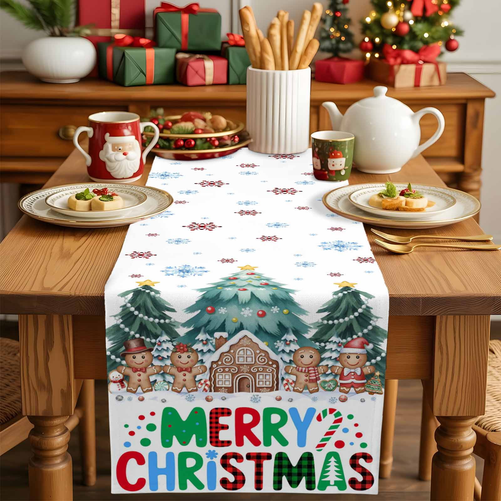 Burlap Table Runner 90 Inches Long,Funny Gingerbread Man Non-Slip ...