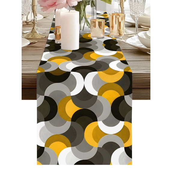 Burlap Table Runner 90 Inches Long, Geometric Black Yellow Gray Non ...