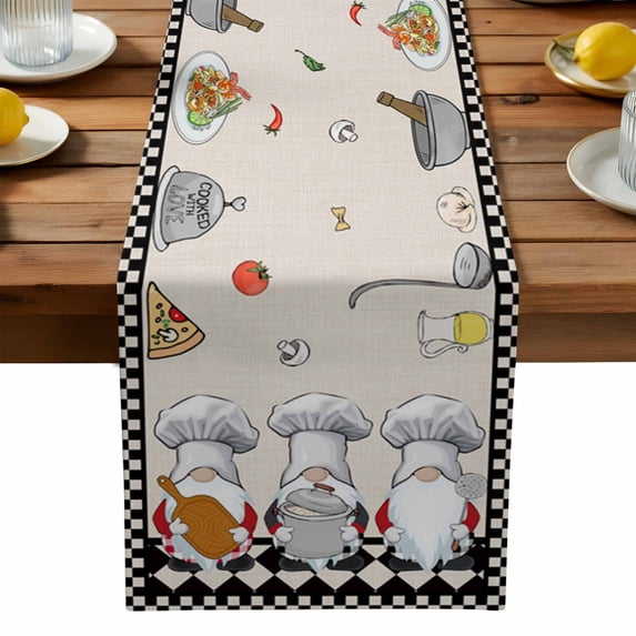 Burlap Table Runner 90 Inches Long,Gnome Kitchen Pot Spoon Black ...