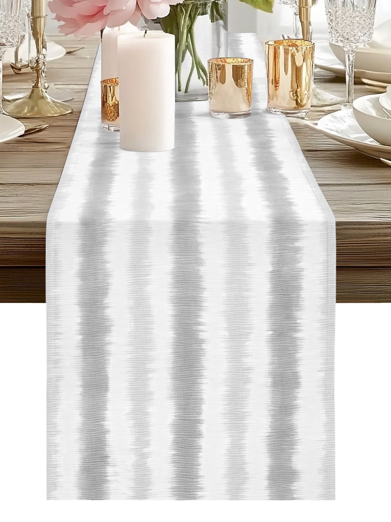 Burlap Table Runner 90 Inches Long, Gray White Distressed Stripes Non ...